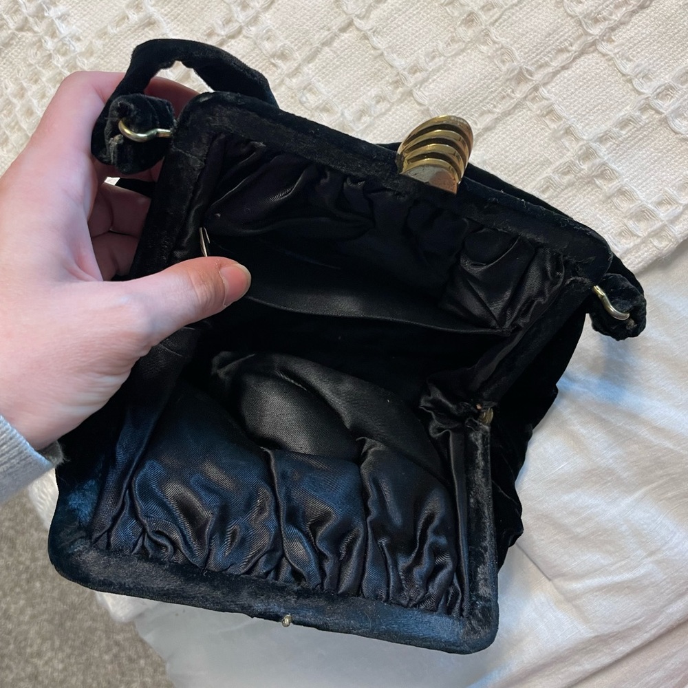 Vintage Garay 1940s Rayon Velvet Black Purse- Euc - Gem